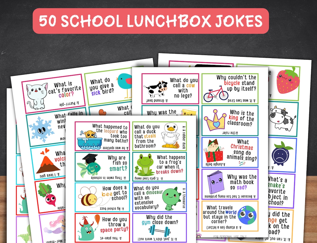 Lunch Box Jokes Printable, Back to School Lunch Box Notes for Kids ...