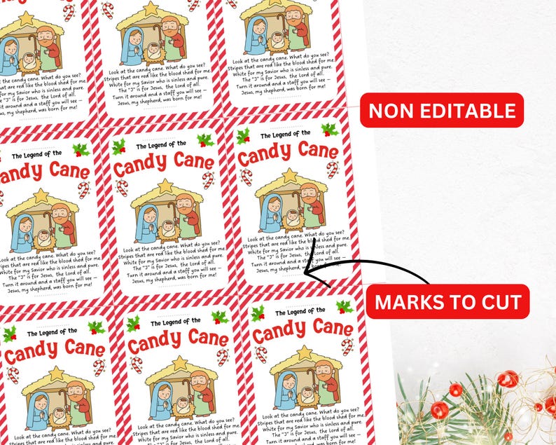Legend of the Candy Cane Tag Printable, Kids Christian Treat Tag ...