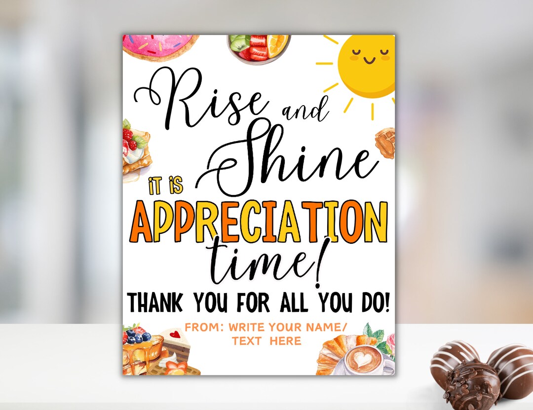 Rise & Shine Teacher Appreciation Sign, Teacher Breakfast Sign ...