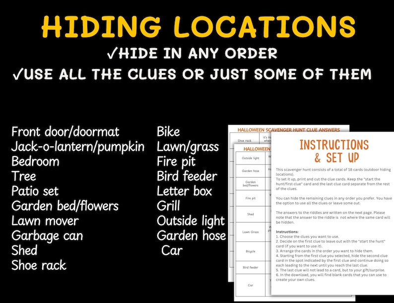Outdoor Halloween Scavenger Hunt, Kids Halloween Treasure Hunt Clues ...