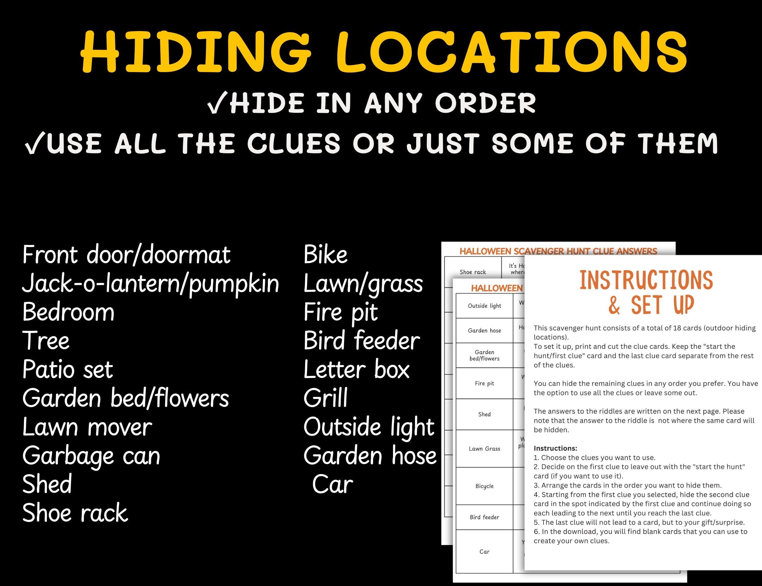Outdoor Halloween Scavenger Hunt, Kids Halloween Treasure Hunt Clues ...
