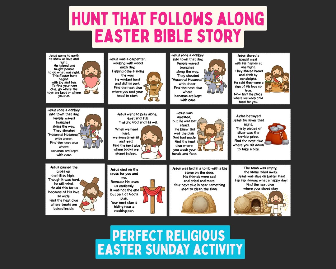 Christian Easter Story Scavenger Hunt Clues, Easter Scavenger Hunt Kids ...