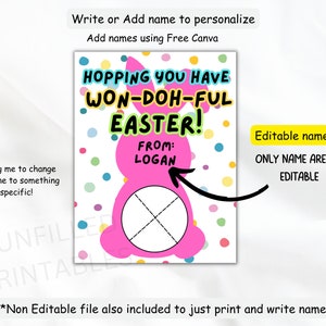 Easter Play Dough Gift Card Printable, Easter Play Doh Holder, Non ...