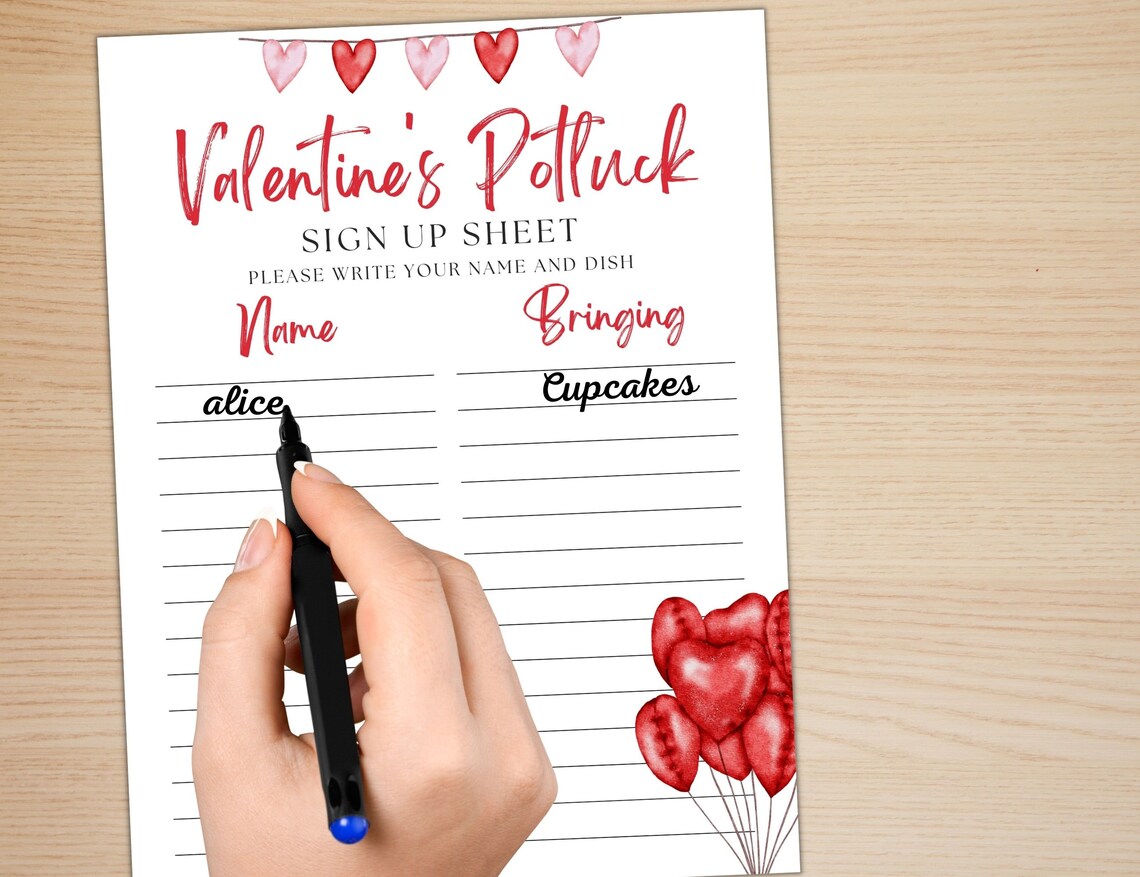 Editable Valentines Day Potluck Sign up Sheet, Potluck Form, Sign up ...