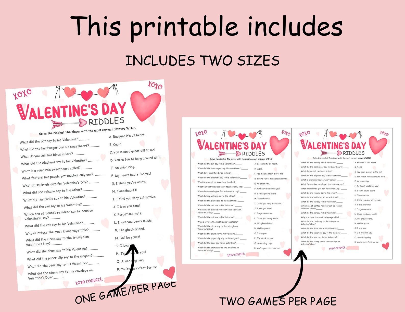Valentine Riddles Game, Printable Valentines Party Game, Kids Valentine ...
