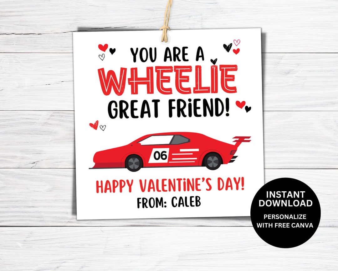 Race Car Valentines Card, Kids Classroom Toy Car Valentine Gift Tag ...