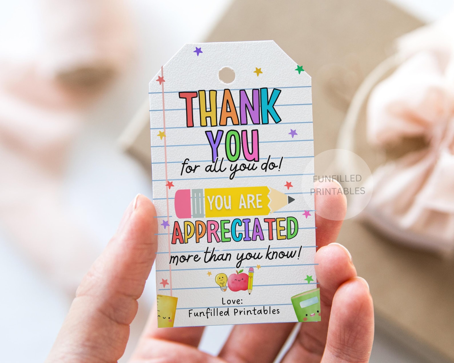 Teacher Appreciation Gift Tags, Thank You Teacher Gift Tag Teacher ...