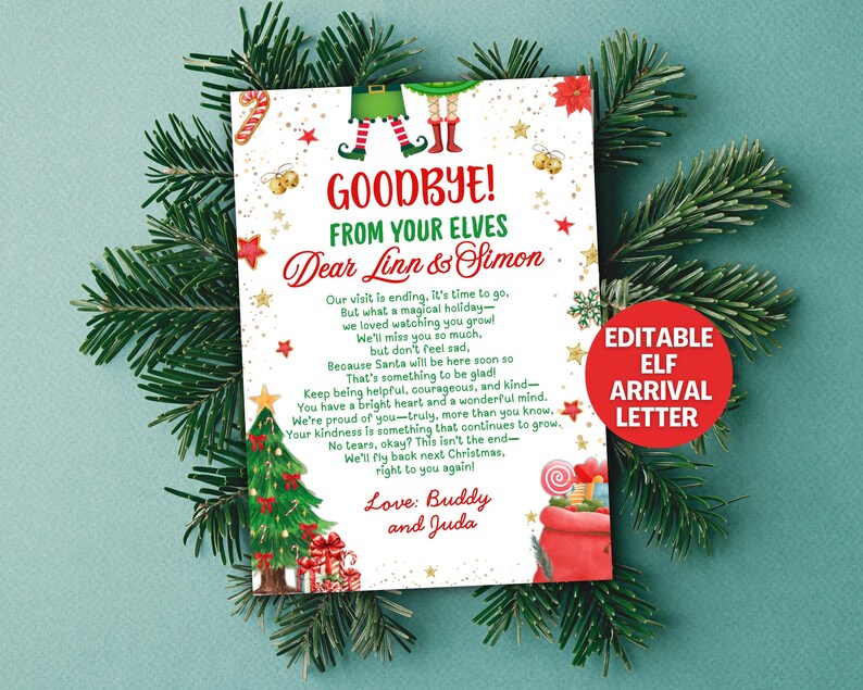 Elves Goodbye Letter, Boy Girl Elf Goodbye Letter Editable Elf ...