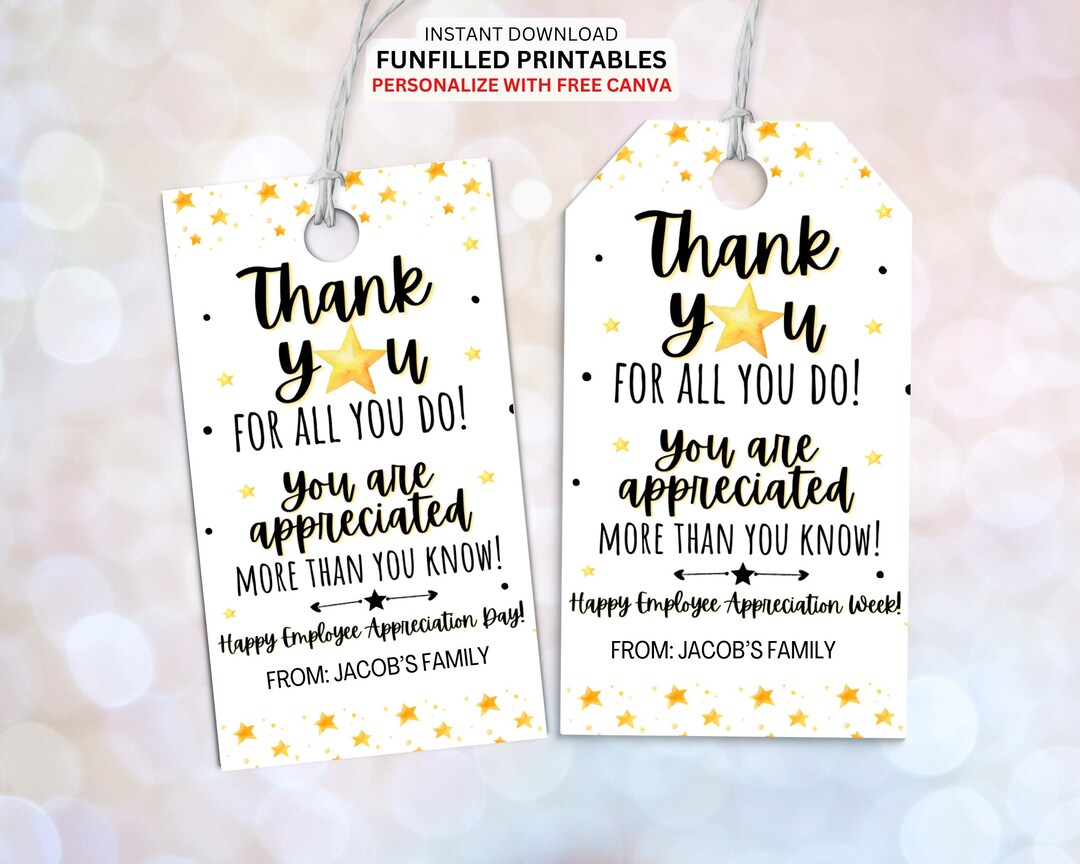 Employee Appreciation Day Gift Tags, Appreciation Week Tags, Staff ...
