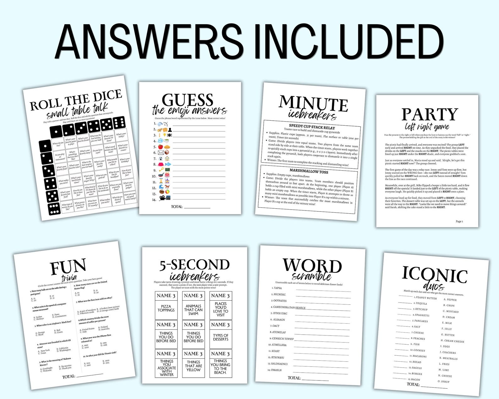 Icebreaker Games Bundle, Ice Breaker Bingo Activity Teens Adults ...