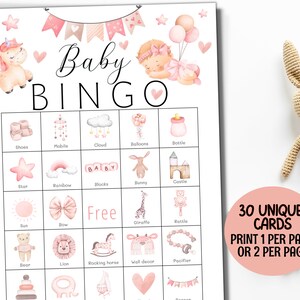 Baby Girl Shower Bingo Game, Girl Baby Bingo, 30 Prefilled Bingo Cards ...