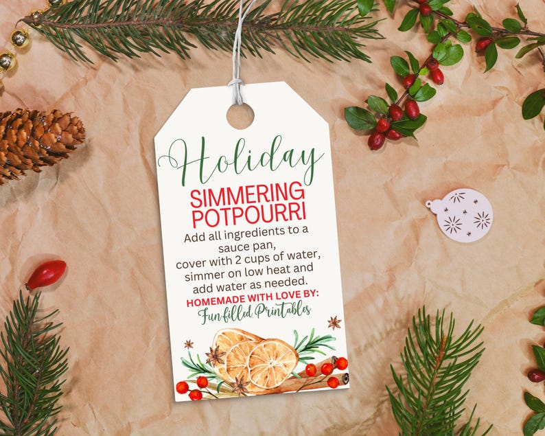 Christmas Simmer Pot Tags, Potpourri Gift Tag Printable, Simmer Pot ...