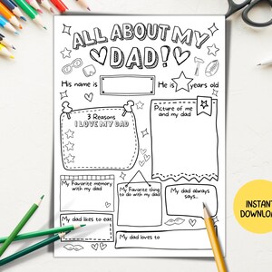 All About My Dad Printable Father's Day Questionnaire Dad, DIY Gift for ...