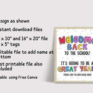 Welcome Back to School Sign Tags Printable, First Day of School Sign to ...