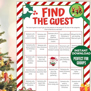 Printable Christmas Find the Guest Bingo Game, Find Someone Who Jingle ...