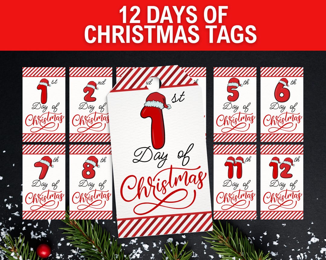 12 Days of Christmas Tags, Printable Christmas Gift Tags, Twelve Days ...