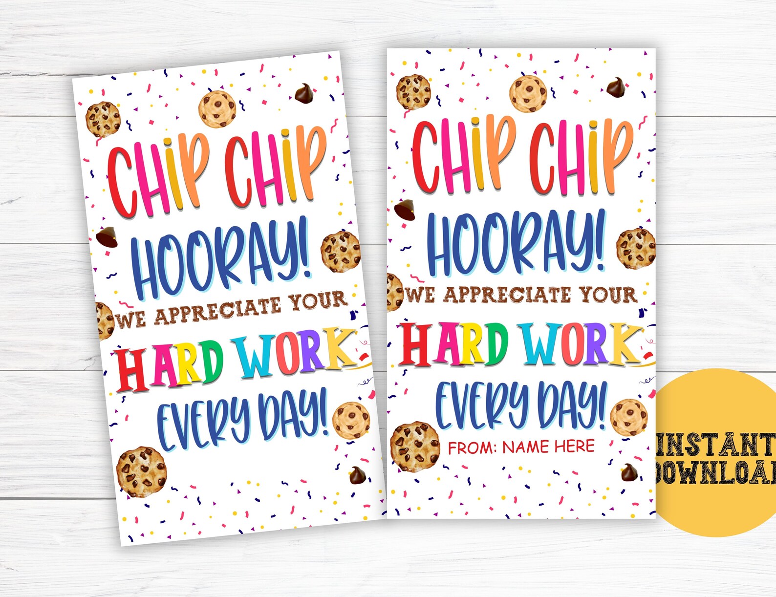 Cookie Appreciation Gift Tag, Chip Chip Hooray Cookie Tag Printable ...
