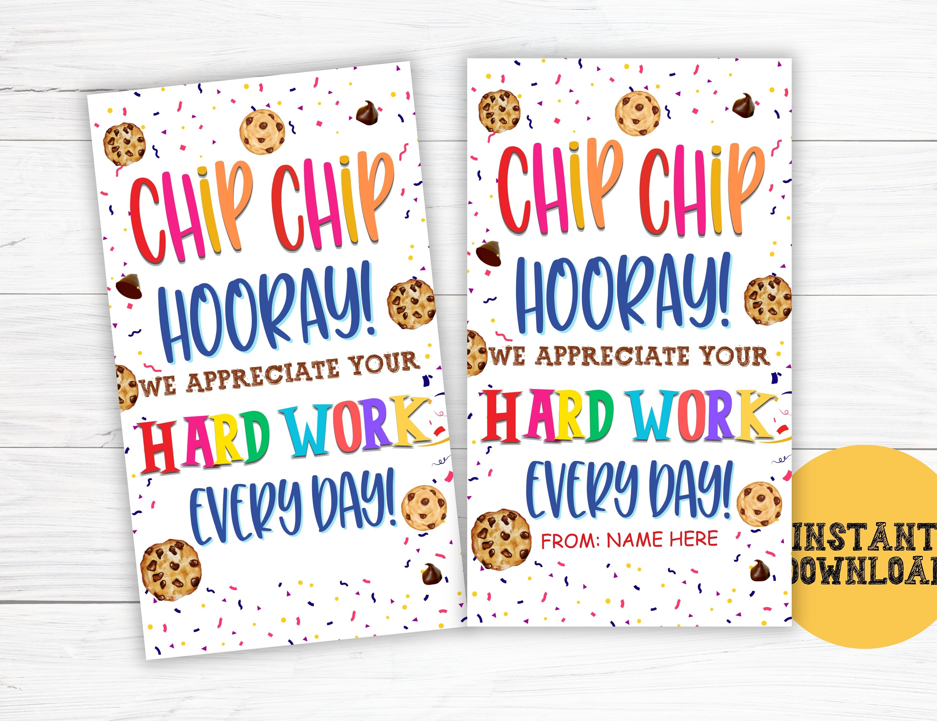Cookie Appreciation Gift Tag, Chip Chip Hooray Cookie Tag Printable ...