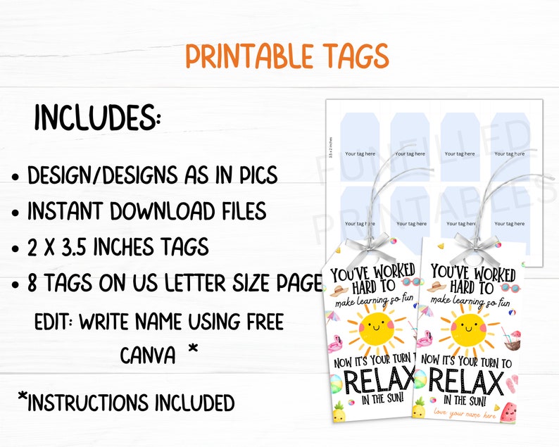 End of Year Teacher Gift Tag, Summer Teacher Gift Tag, Teacher Beach ...