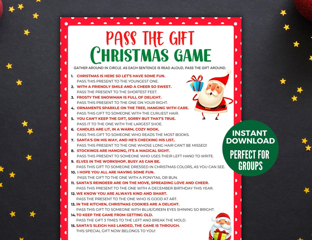 Christmas Pass the Gift Game, Printable Office Christmas Party Game ...