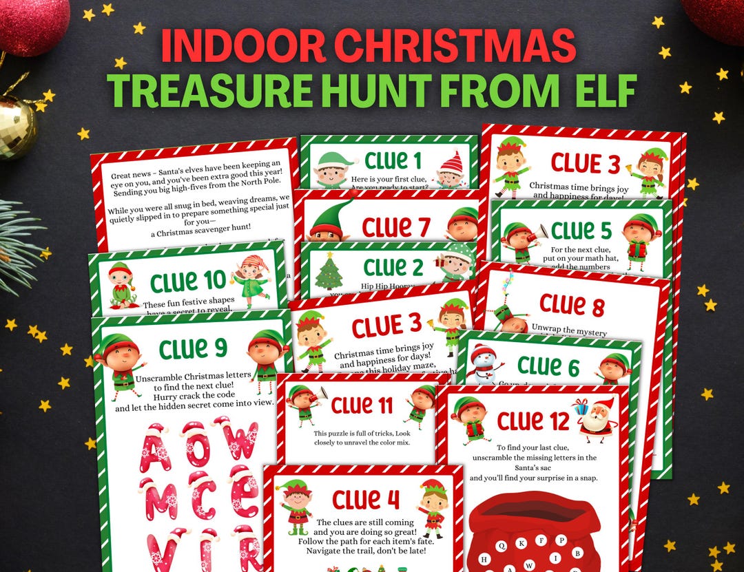 Elf Scavenger Hunt for Kids, Indoor Christmas Elf Treasure Hunt for ...