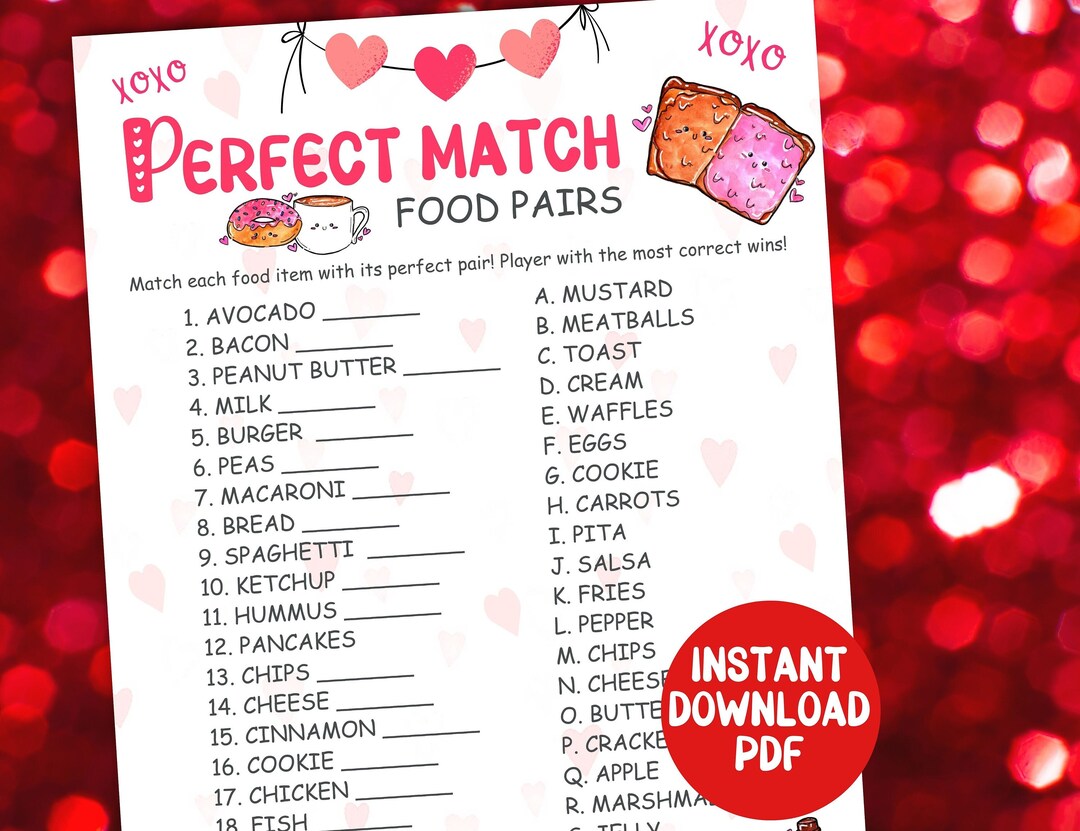 Valentine's Day Perfect Match Food Pairs, Valentines Party Game for ...