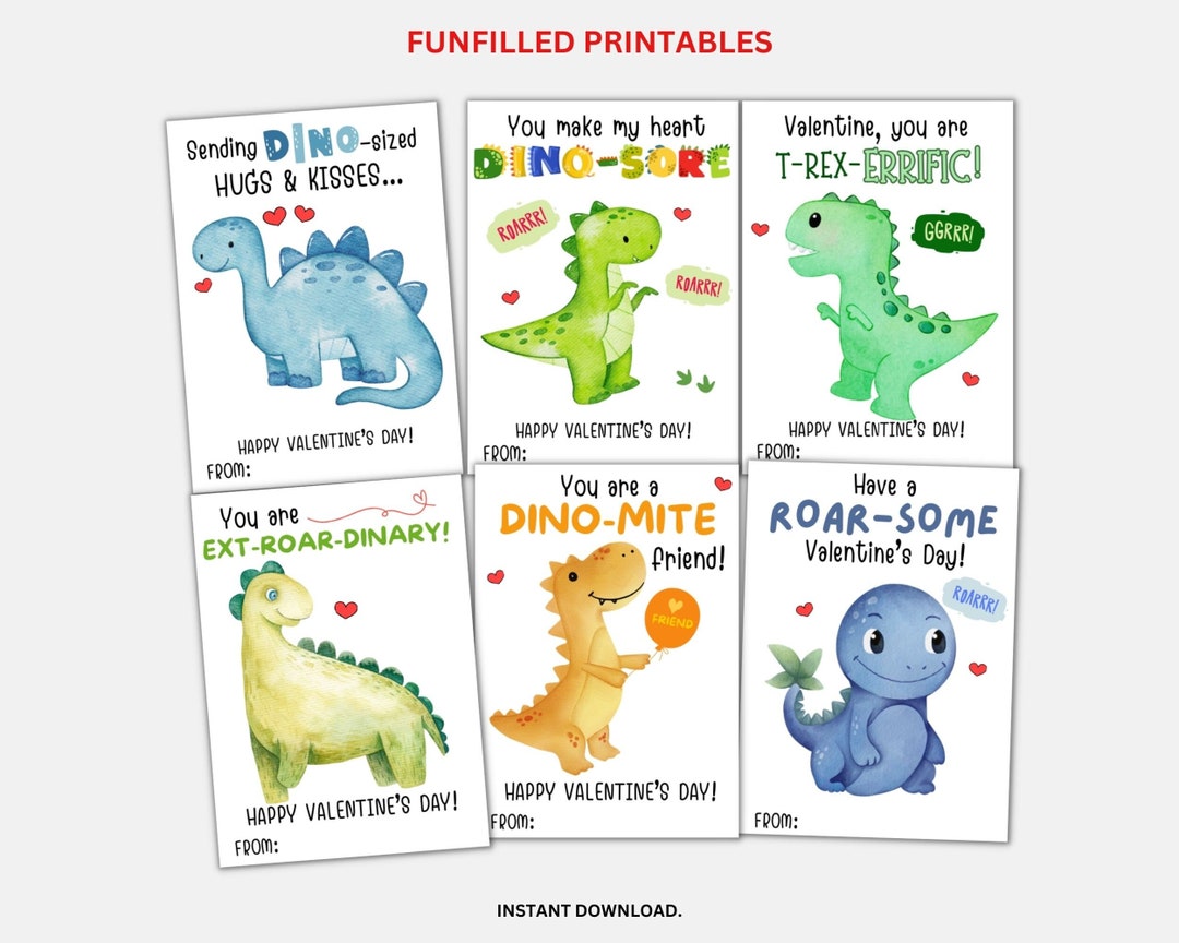 Dinosaur Valentines Cards for Kids, Preschool Classroom Valentines Gift ...
