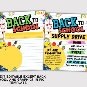 Editable School Supply Drive Flyer Template, Printable Back to School ...