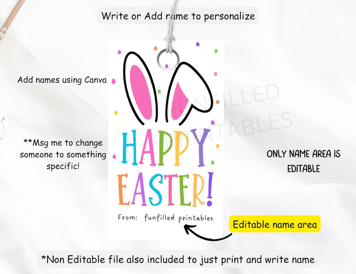 Editable Easter Gift Tags Printable Easter Kids Easter Basket Tag, Cute ...
