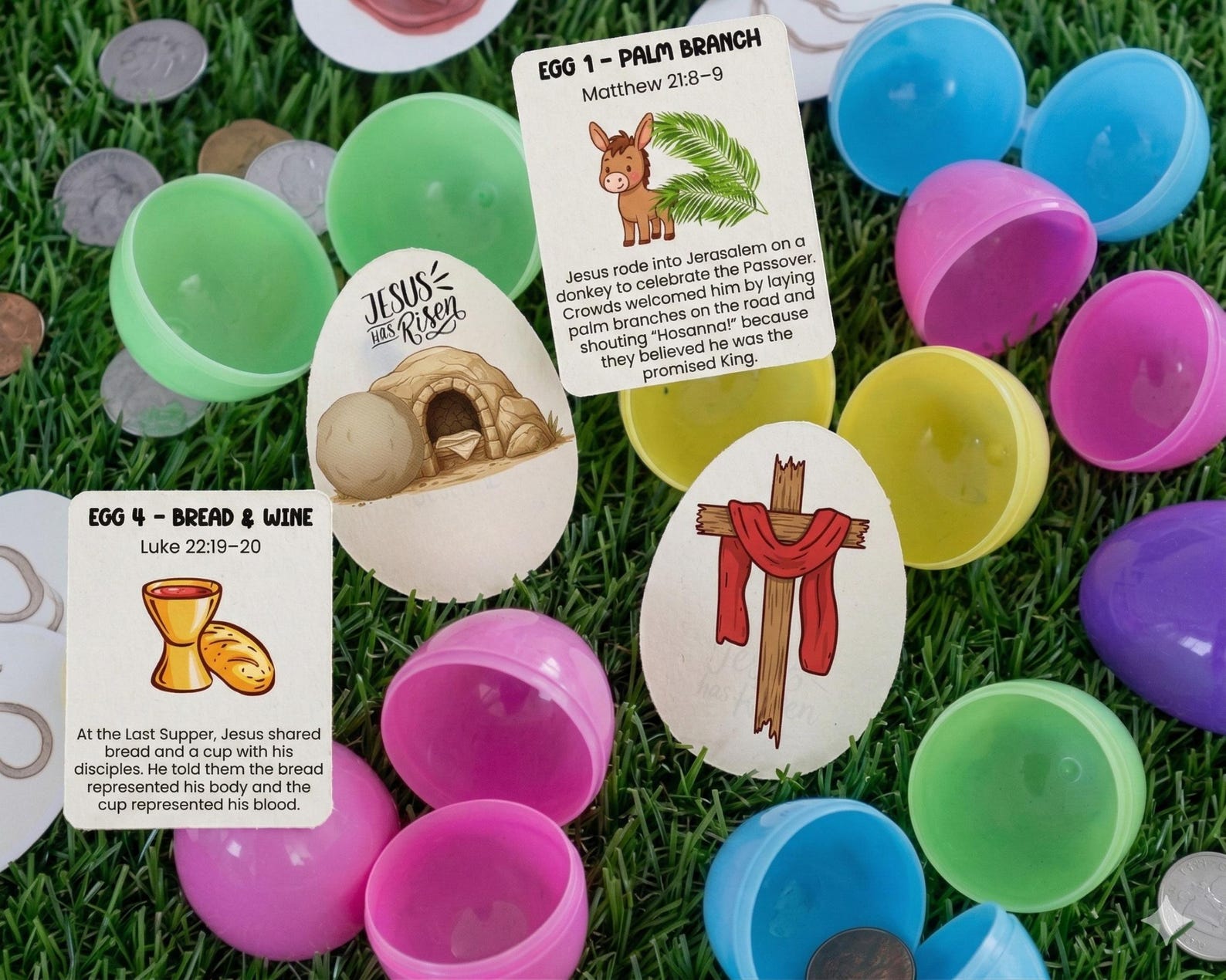 Resurrection Eggs Hunt Printable for Kids, Easter Story Eggs & Cards ...