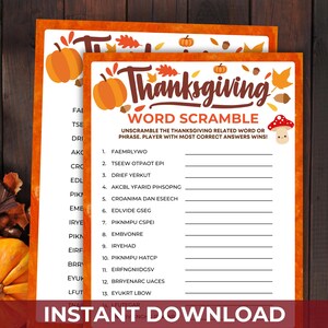 Thanksgiving Word Scramble, Thanksgiving Games for Kids Adults, Dinner ...