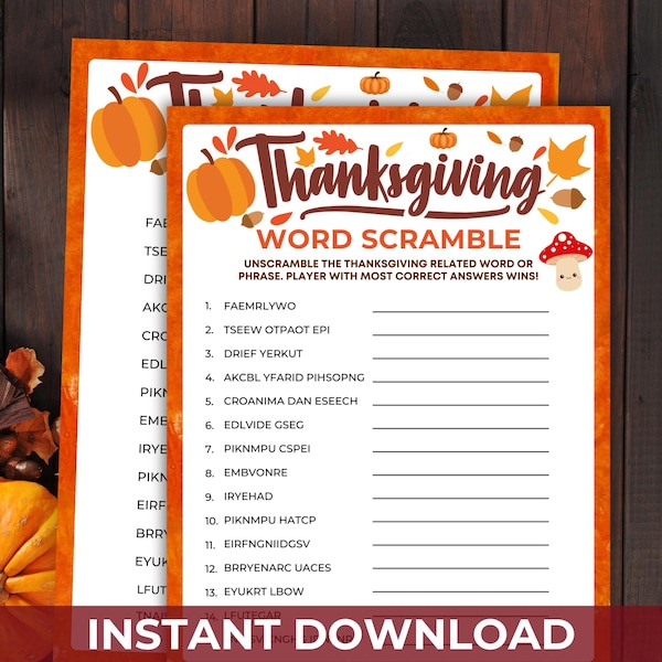 Thanksgiving Word Scramble - Etsy