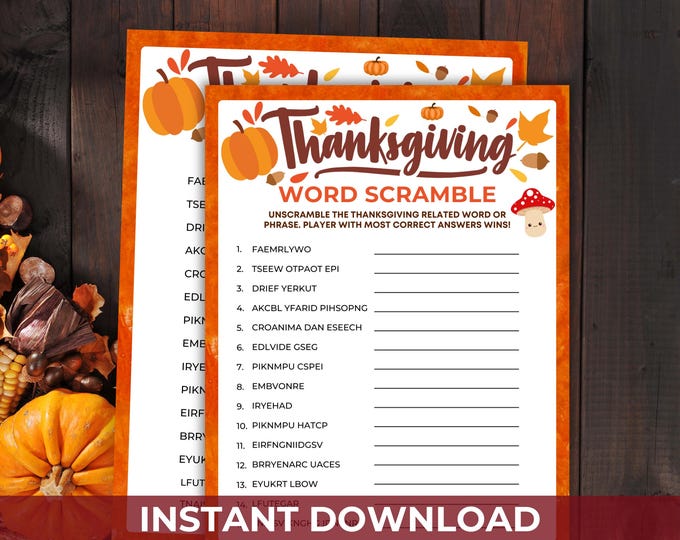 Thanksgiving Word Scramble, Thanksgiving Games for Kids Adults, Dinner ...