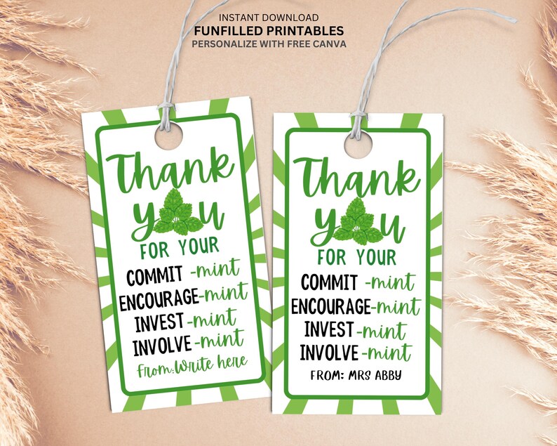 Thank You Mint Gift Tags, Employee Appreciation Tags, Mint Gum Gift ...