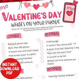 Valentine's Day What's on Your Phone Game, Phone Scavenger Hunt, Adult ...