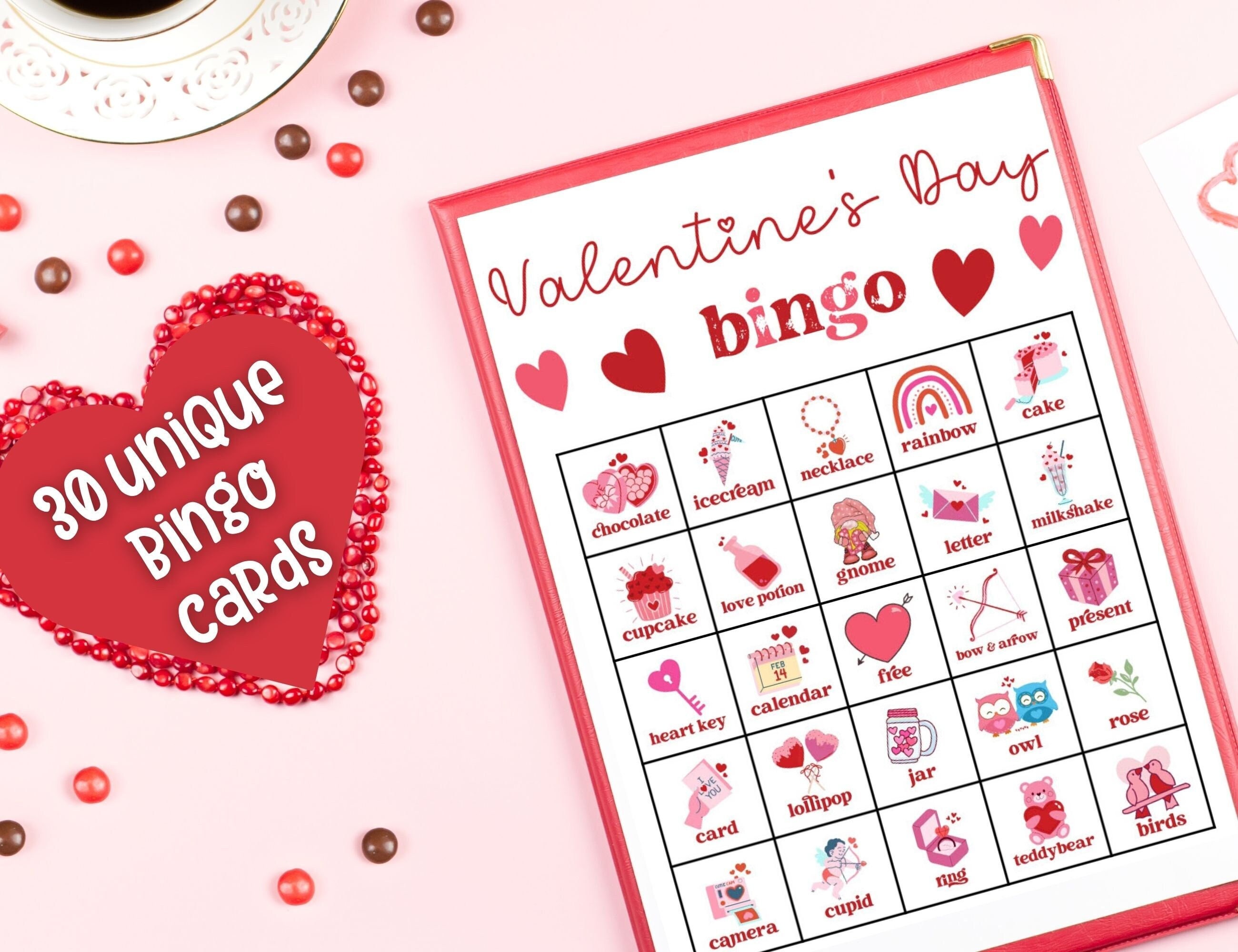 30 Valentines Day Bingo Game Cards, Printable Valentines Bingo ...