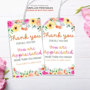 Floral Appreciation Tags for Teacher Staff Employee Appreciation Gifts ...