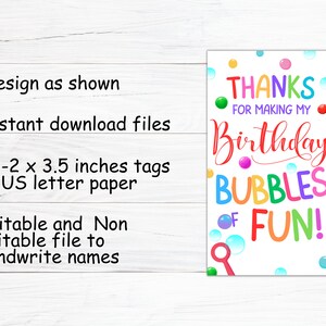 Bubble Birthday Party Favor Tag for Kids, Bubble Wand Tags, Printable ...