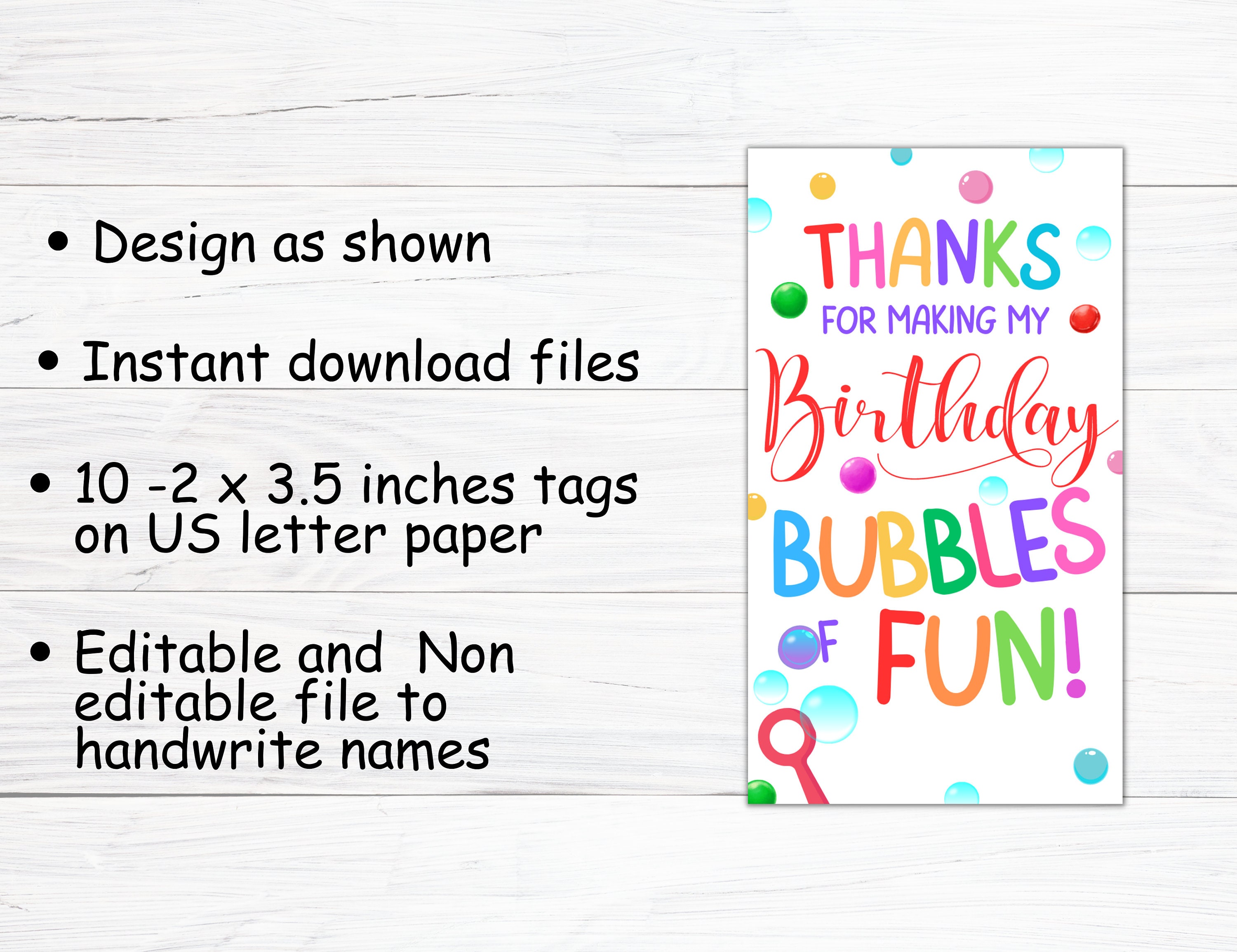 Bubble Birthday Party Favor Tag for Kids, Bubble Wand Tags, Printable ...