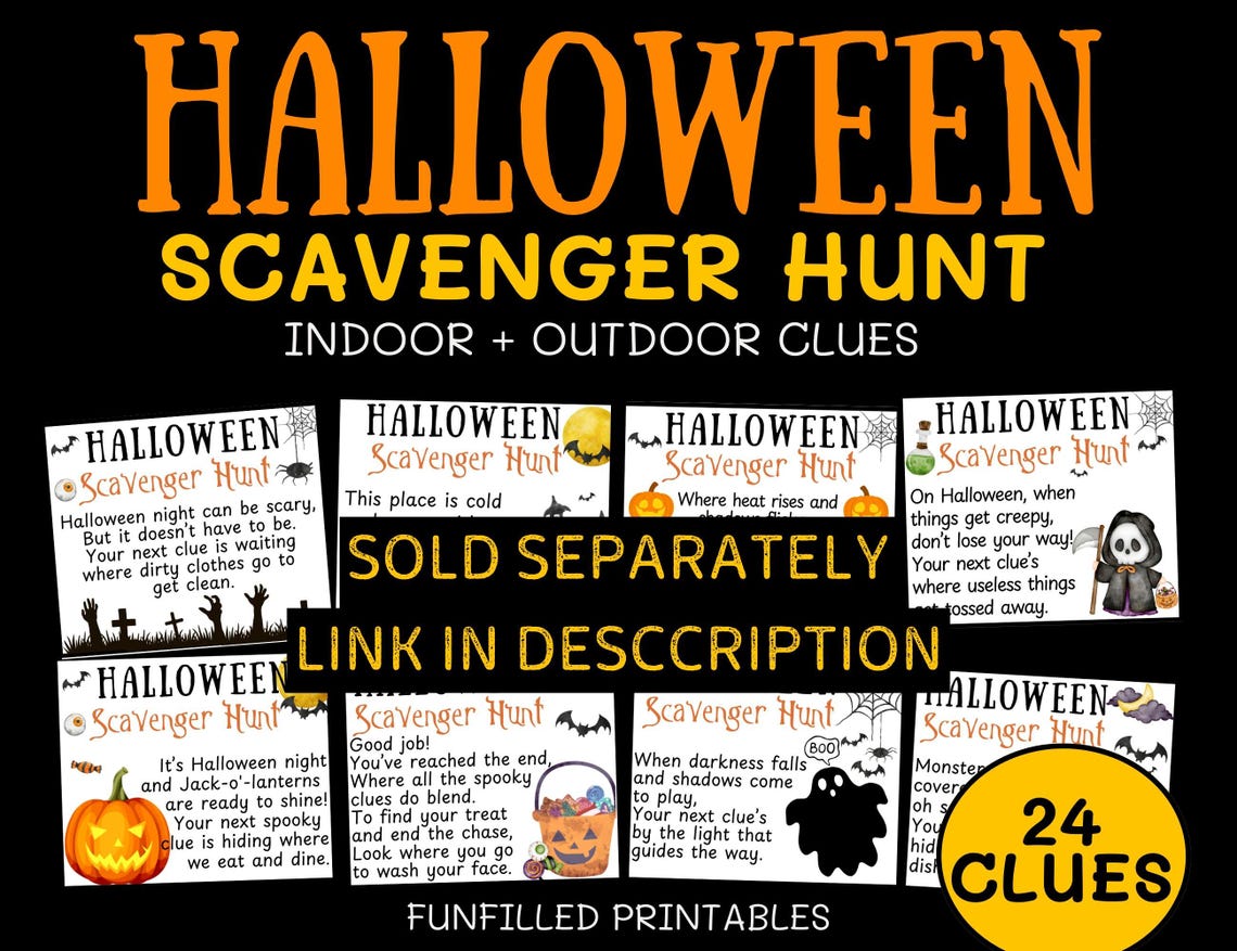 Outdoor Halloween Scavenger Hunt, Kids Halloween Treasure Hunt Clues ...