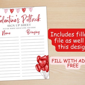 Editable Valentines Day Potluck Sign up Sheet, Potluck Form, Sign up ...