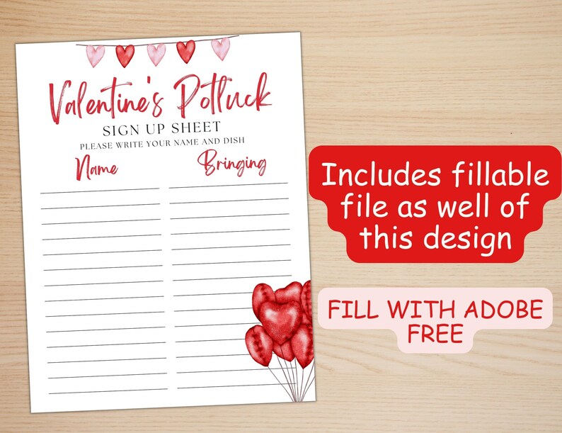 Editable Valentines Day Potluck Sign up Sheet Potluck Form - Etsy