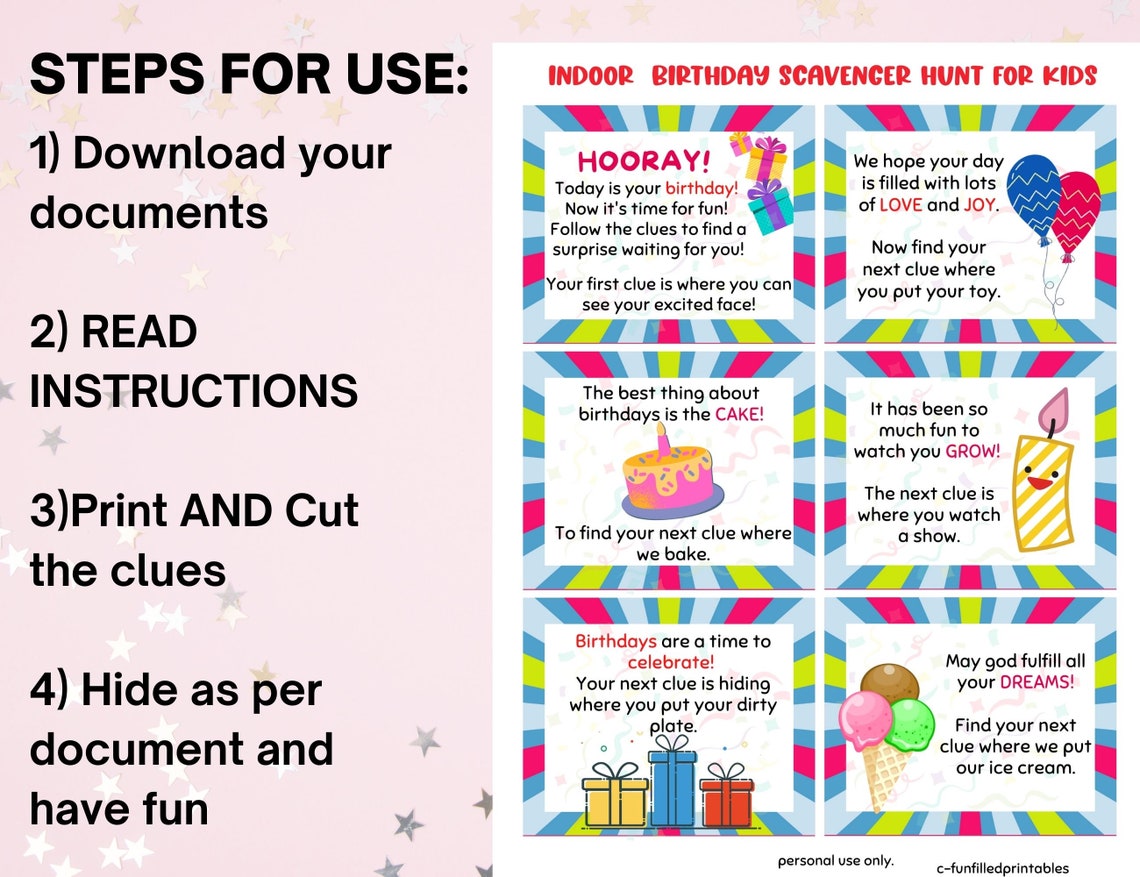 Birthday Scavenger Hunt for Kids Birthday Treasure Hunt Clue - Etsy