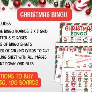 100 Christmas Bingo Cards, Printable Christmas Bingo for Kids, Fun ...
