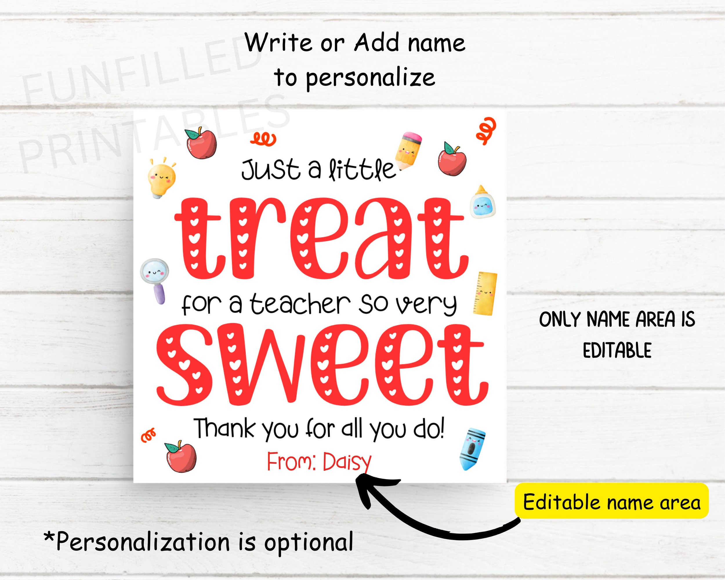 Teacher Sweet Treat Gift Tag, Teacher Appreciation Treat Tag, Baked ...