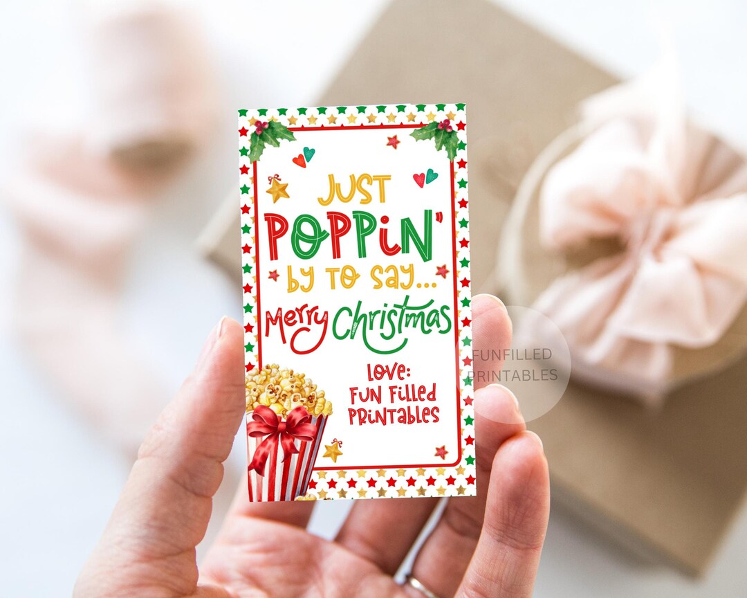 Popcorn Christmas Gift Tags, Poppin by to Say Merry Christmas Tag ...
