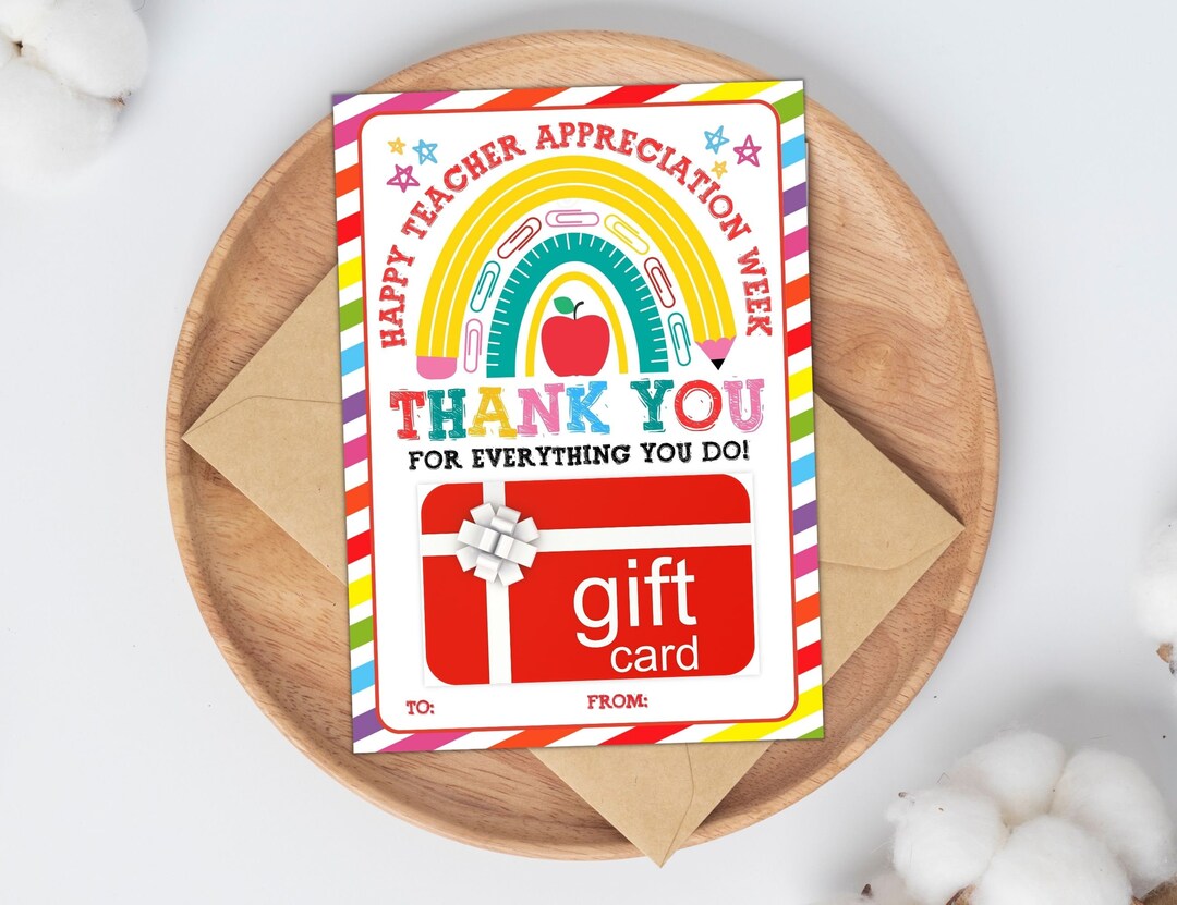 Teacher Appreciation Gift Card Holder Printable Teacher Thank - Etsy