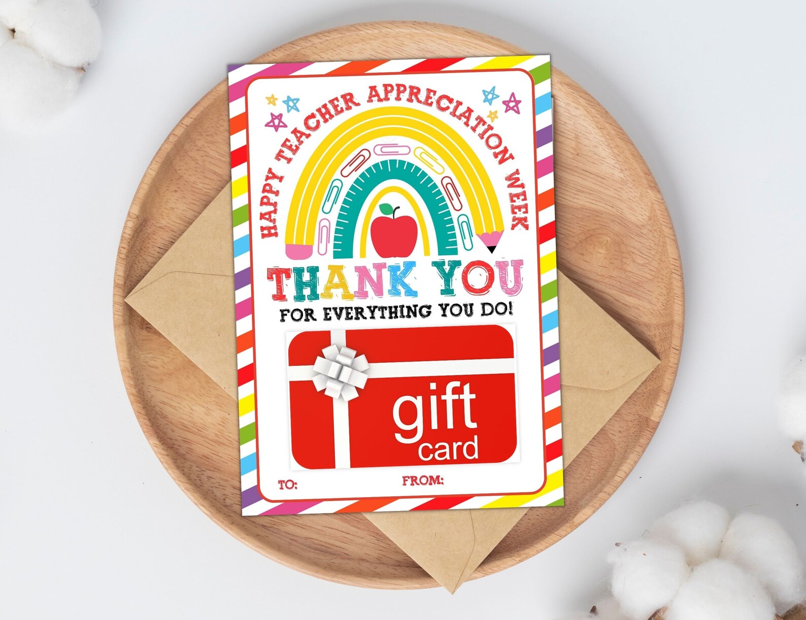 Teacher Appreciation Gift Card Holder Printable, Teacher Thank You Card ...