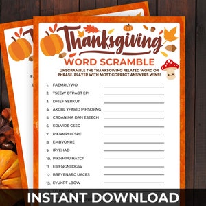 Thanksgiving Word Scramble, Thanksgiving Games for Kids Adults, Dinner ...