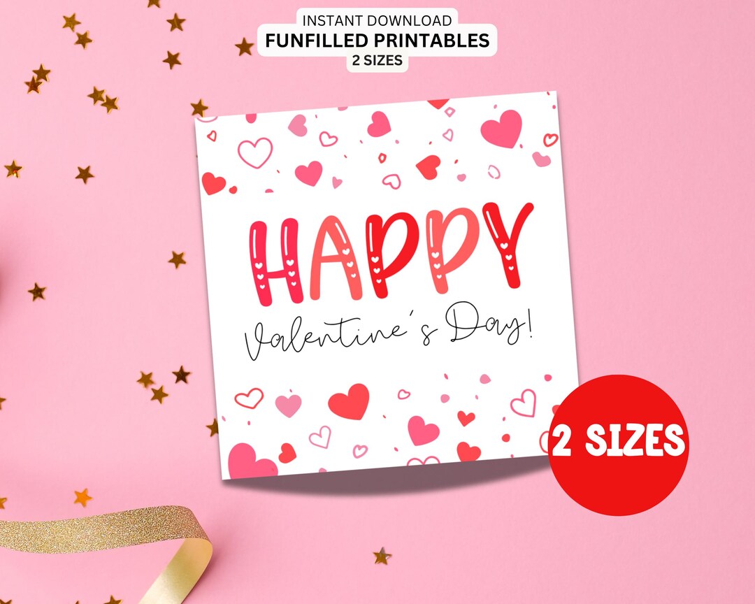 Printable Happy Valentines Day Tag, Cookie Tag, 2" Square Valentines ...